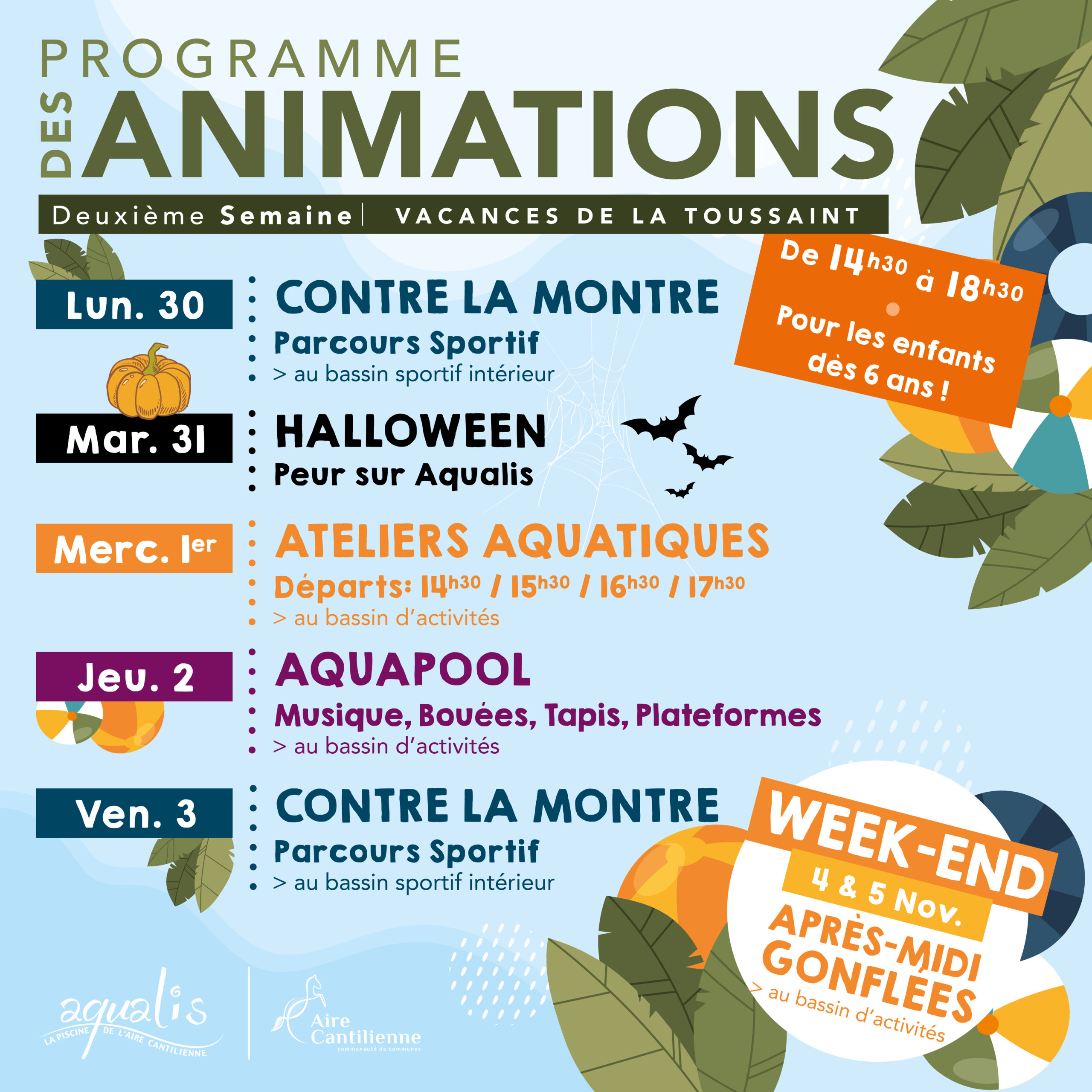 Animations vacances de la Toussaint - Piscine intercommunale AQUALIS